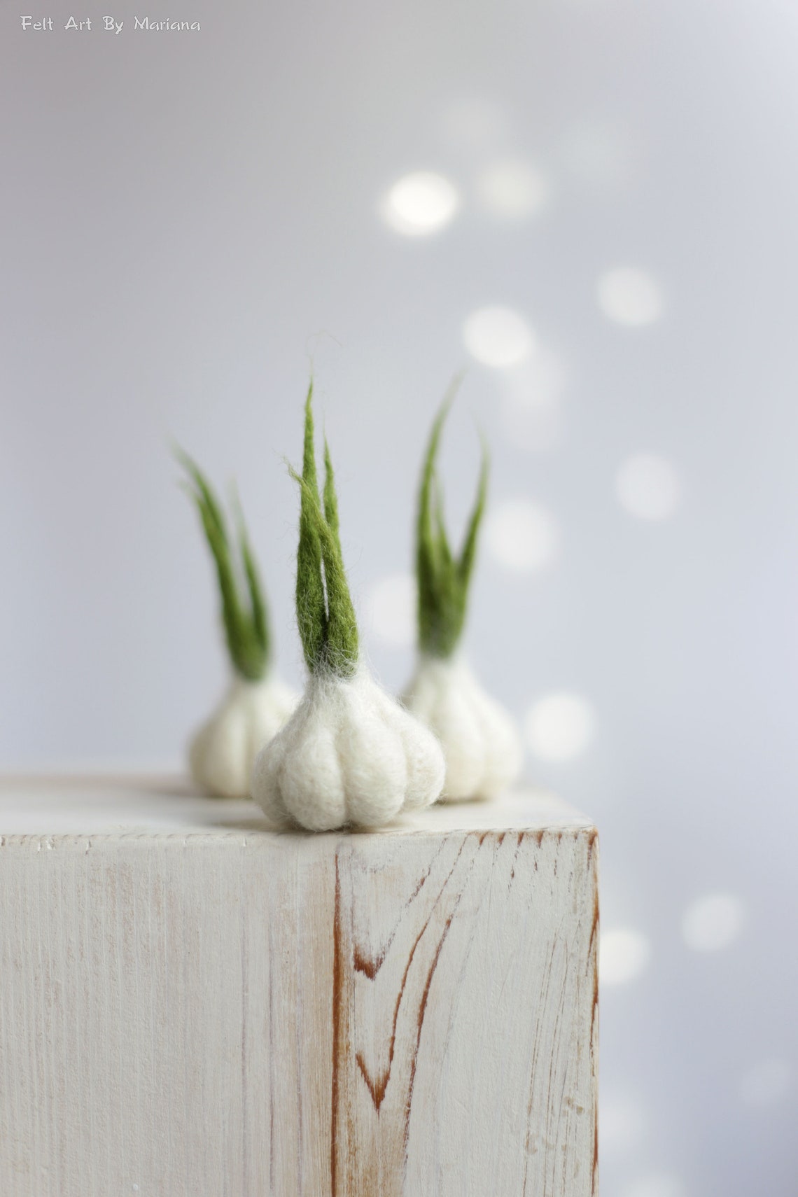 Needle Felted Garlic Set of Three, Easter Ornament, Summer Table Decor ...