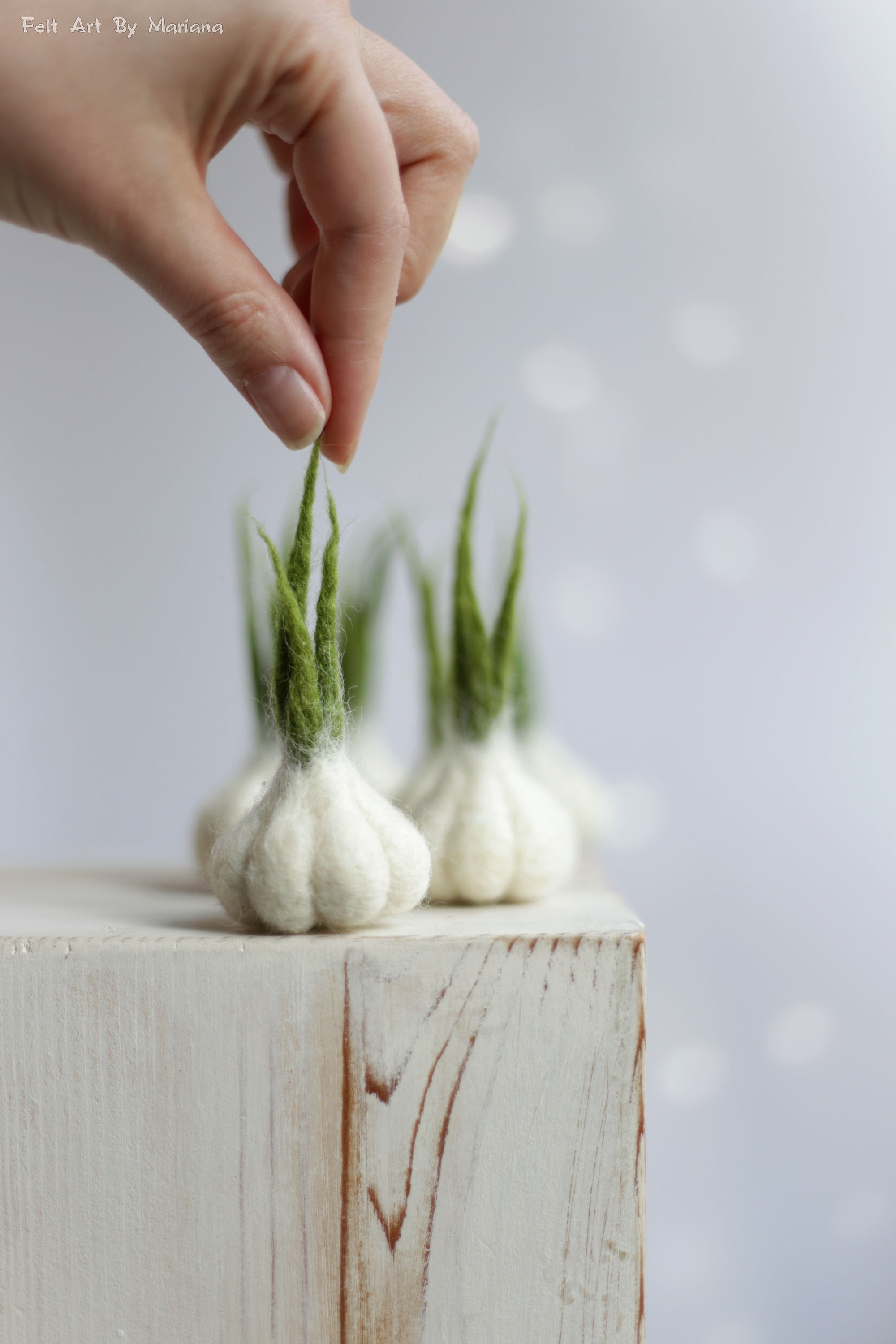 Needle Felted Garlic Set of Three, Easter Ornament, Summer Table Decor ...