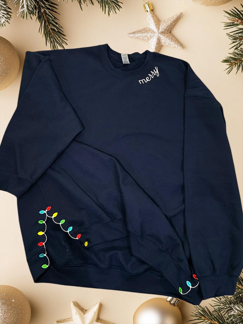 Embroidered Christmas Lights Cut Hem Sweatshirt - Etsy