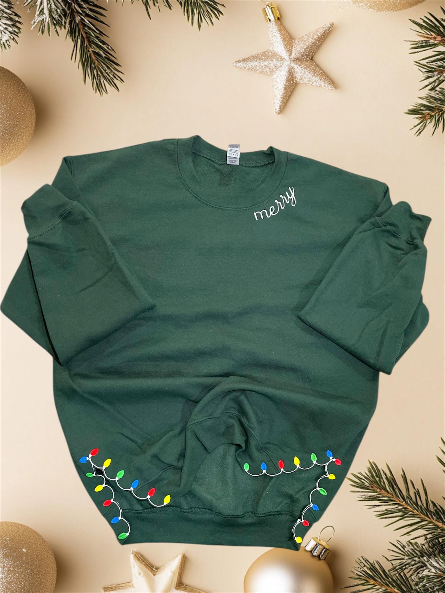 Embroidered Christmas Lights Cut Hem Sweatshirt - Etsy