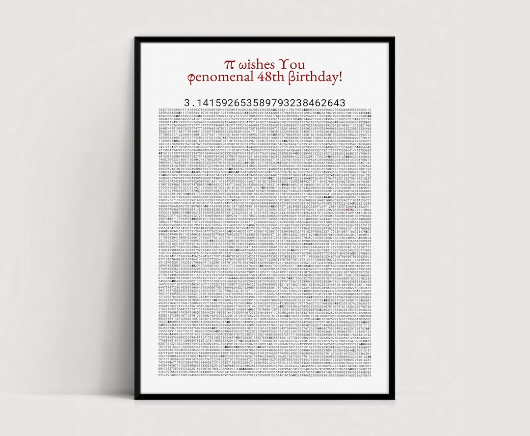 48th Birthday Math Poster With Pi Number Ten Thousand Digits With Age ...