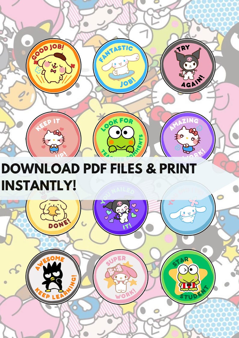 Kawaii Characters Reward Stickers for Teachers, School and Classroom ...