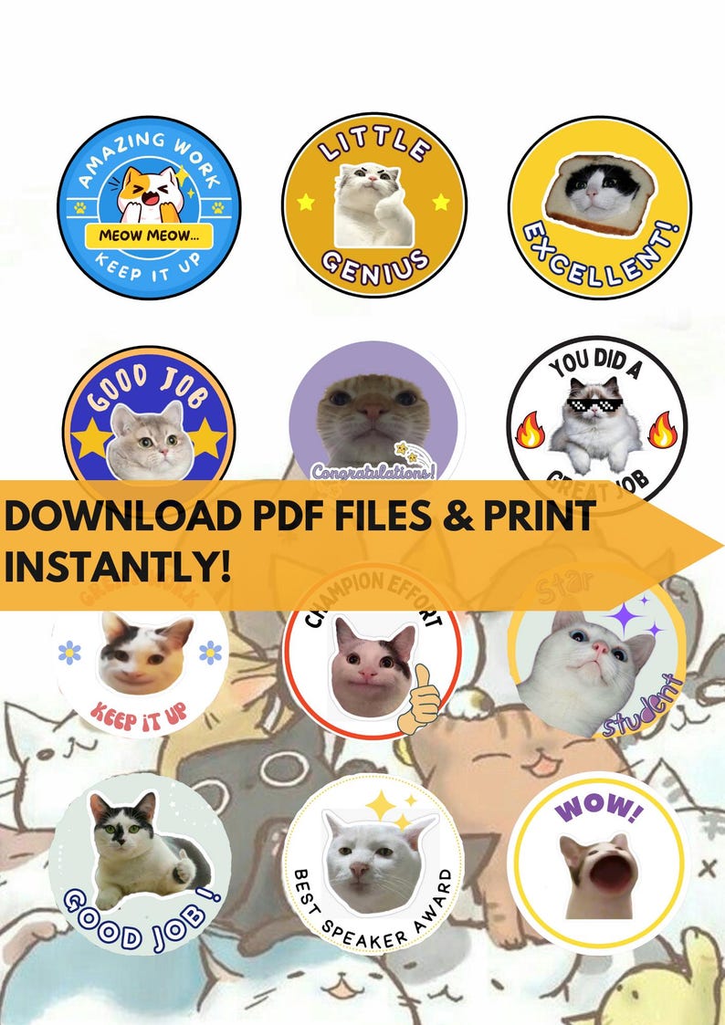 Stickers Cat Memes, Reward Stickers for School, Teacher Reward Sticker ...