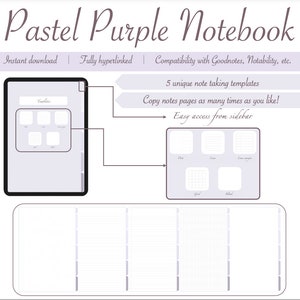 5 Section Digital Pastel Purple Notebook, Goodnotes Notebook ...