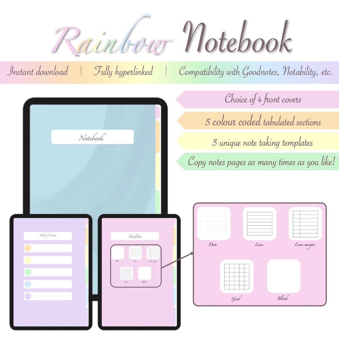 5 Section Digital Rainbow Notebook, Goodnotes Notebook, Notability ...