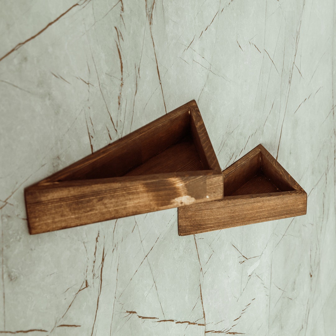 Floating Geometrıc Shelf, Wood Triangle Shelves, Wandregal, Modern ...