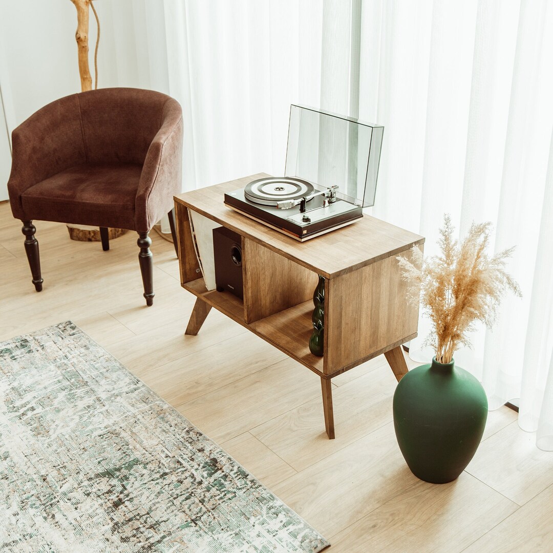 Mcm Large Turntable Stand, Solid Wood Record Player Stand, Mid Century ...