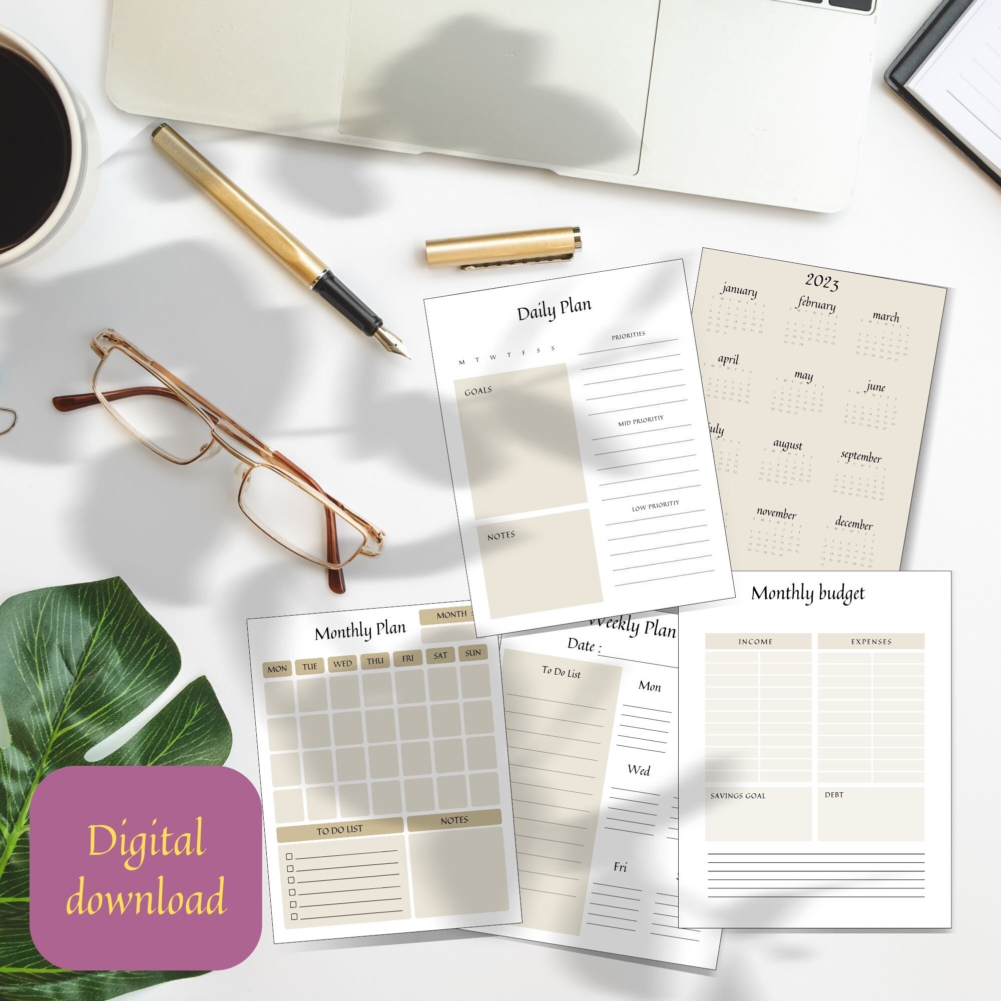 Personal Planner Bundle Printable, Daily Weekly Monthly Planner, Goal ...