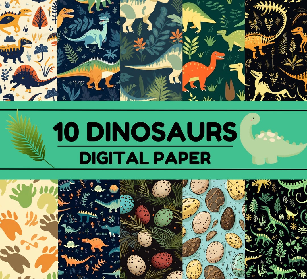 10 Dinosaurs Seamless Patterns, Birthday Party Decoration, Dinosaurs ...