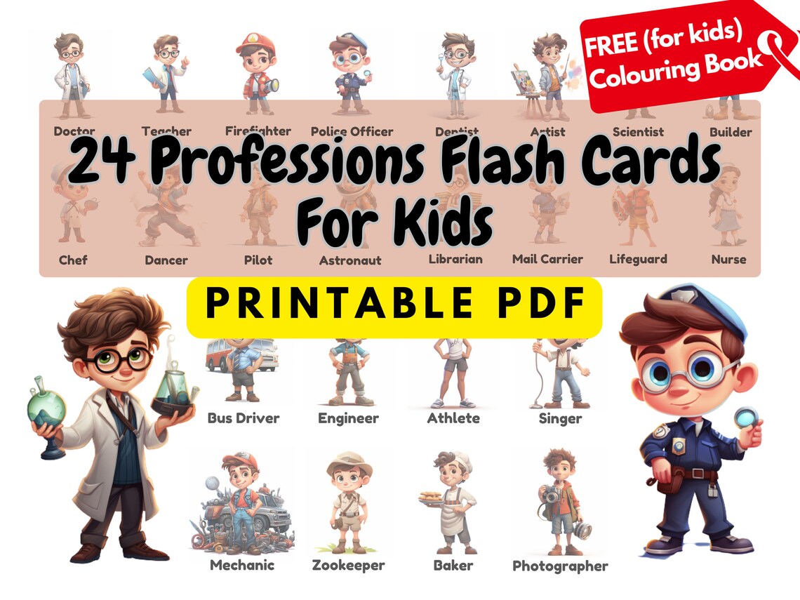 24 Professions Flash Cards for Kids FREE COLORING PAGES - Etsy