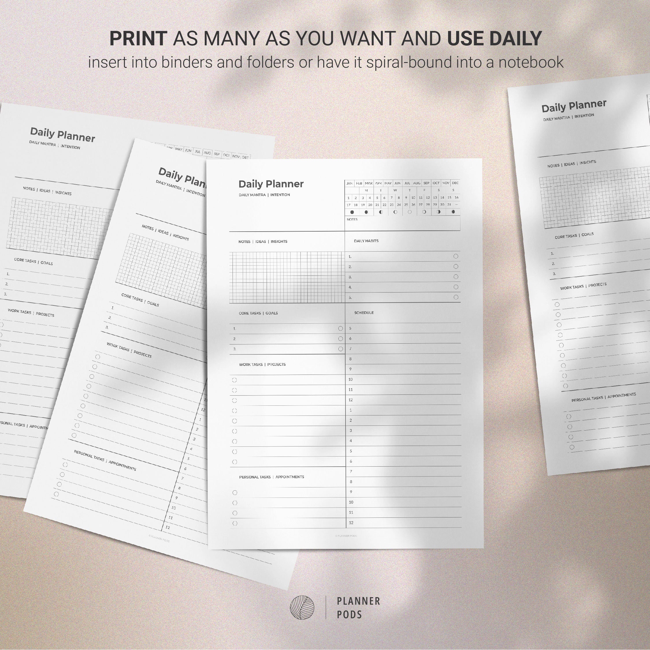 Daily Planner Printable, Moon Phase Tracker, Daily Habit Tracker, Task ...