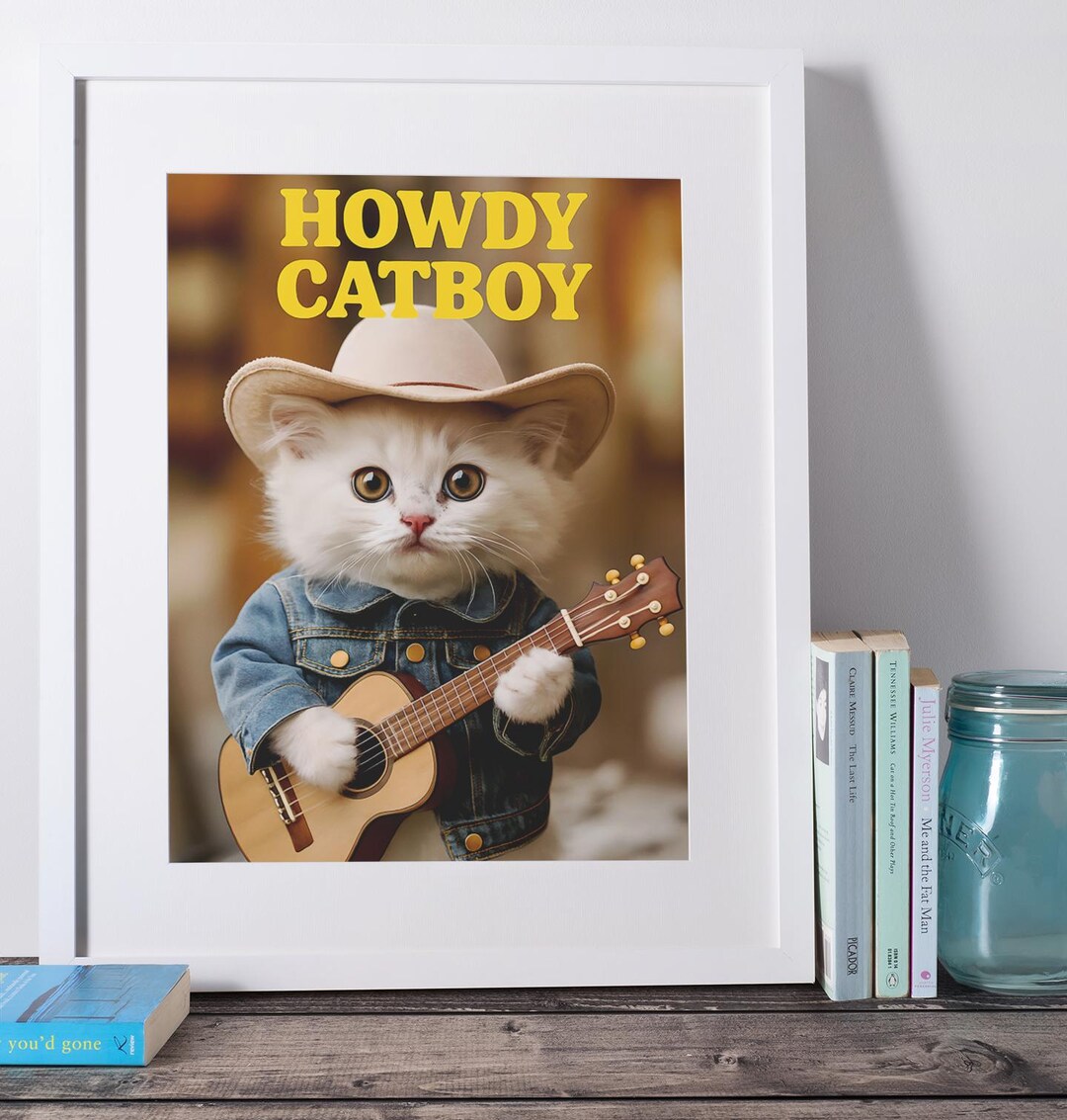 Howdy Catboy Cat Poster - Cat Print, Cute Bathroom Poster, Bedroom ...