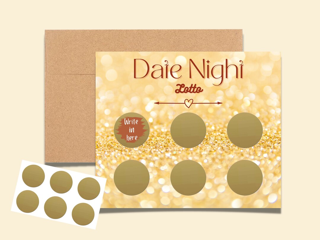 Gold Maroon Date Night Lotto DIY Scratch off Folded Notecard W/envelope ...