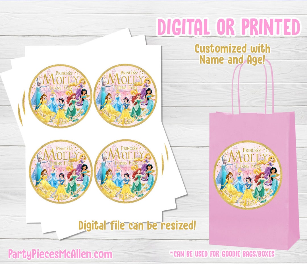 Princess Round Labels, Princess Party Supplies, Princess Party Digital ...