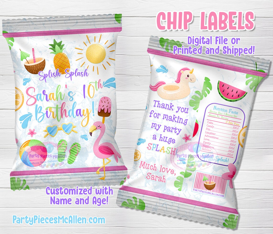 Pool Party Chip Bags, Pool Party Supplies, Splish Splash Party, Pool ...