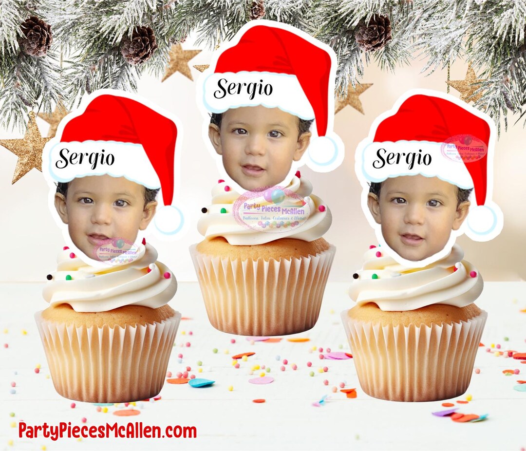 Santa Cupcake Toppers, Santa Birthday Supplies, Santa Party, Customized ...