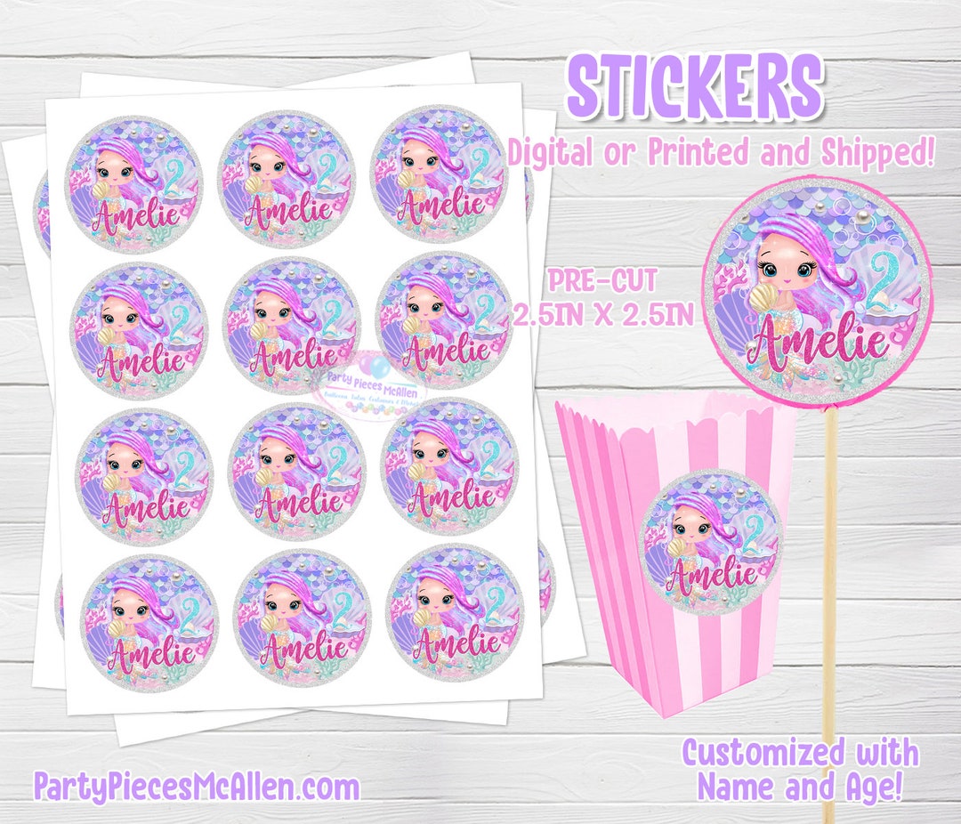 Mermaid Round Labels, Cute Mermaid Party Supplies, Mermaid Digital File ...