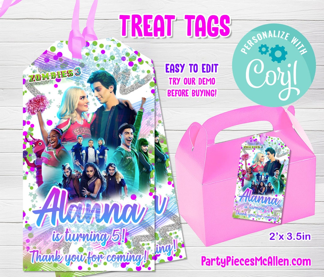 Zombies 3 Editable Treat Tags, Zombies 3 Digital Files, Zombies 3 Party ...
