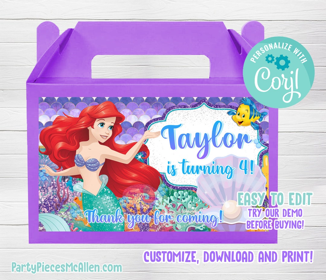Princess Mermaid Editable Box Labels, Princess Digital Files, Princess ...