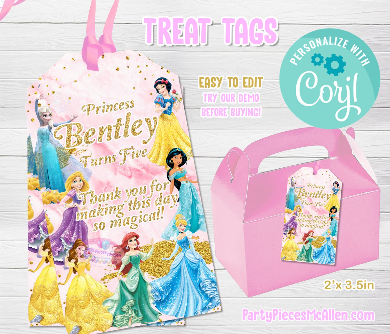 Princess Editable Treat Tags Princess Digital Files Princess - Etsy