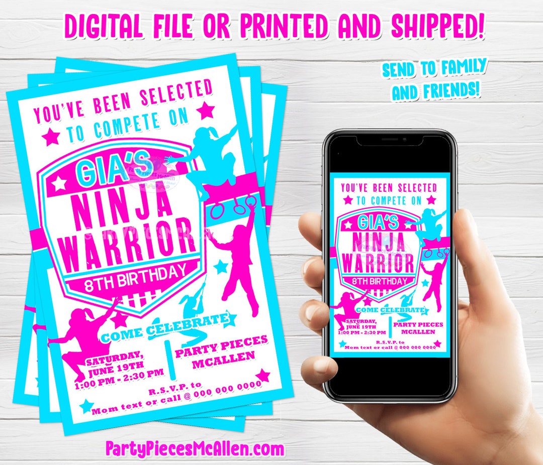 Ninja Girl Birthday Party Invitation, Ninja Warrior Digital Invitation ...
