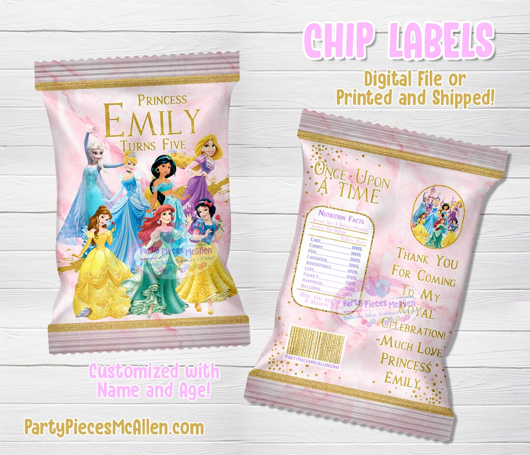 Princess Chip Bags, Princess Party Supplies, Princess Digital Files, Princess Birthday Party ...
