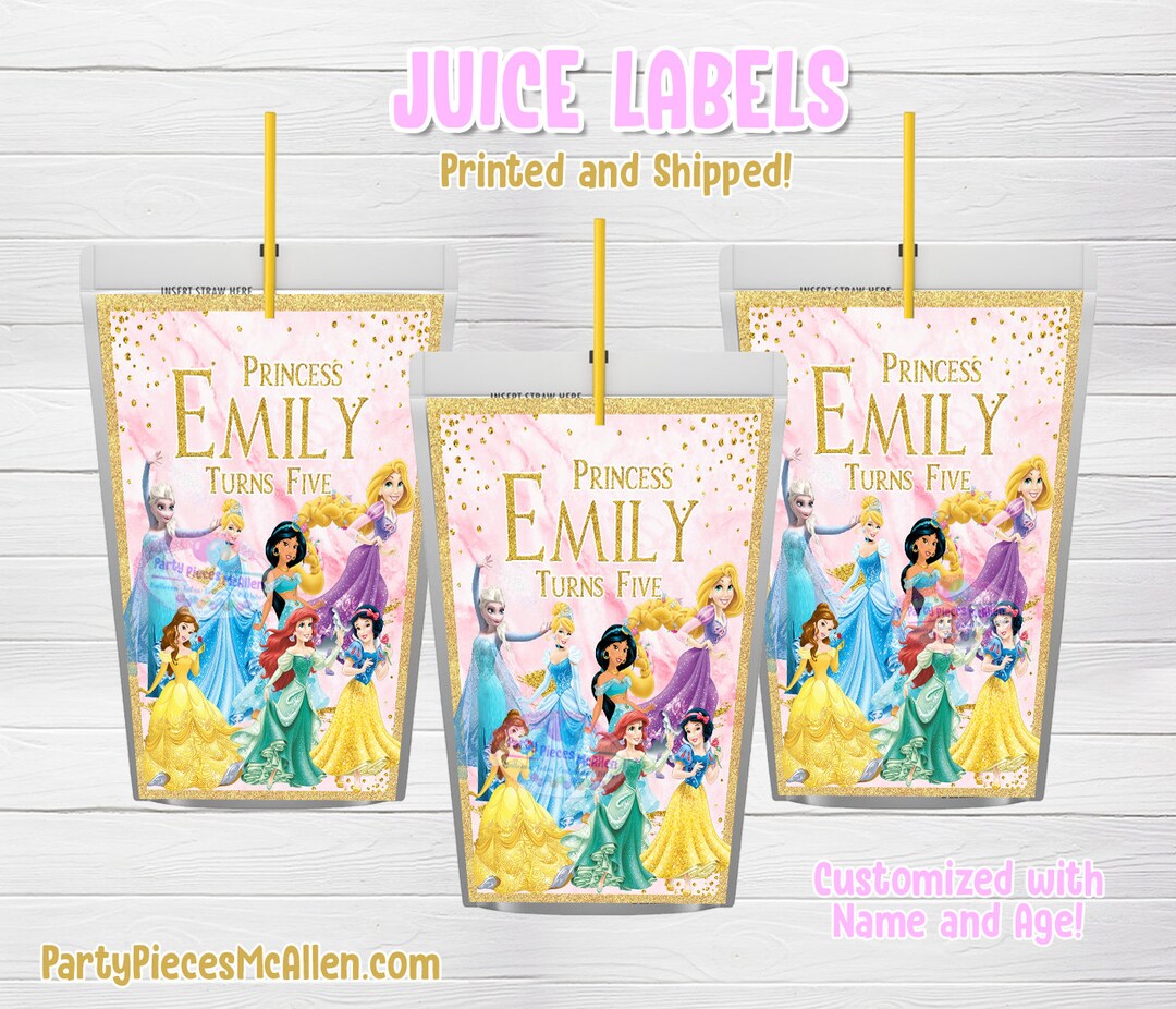 Princess Juice Labels, Princess Party Supplies, Princess Digital Files ...