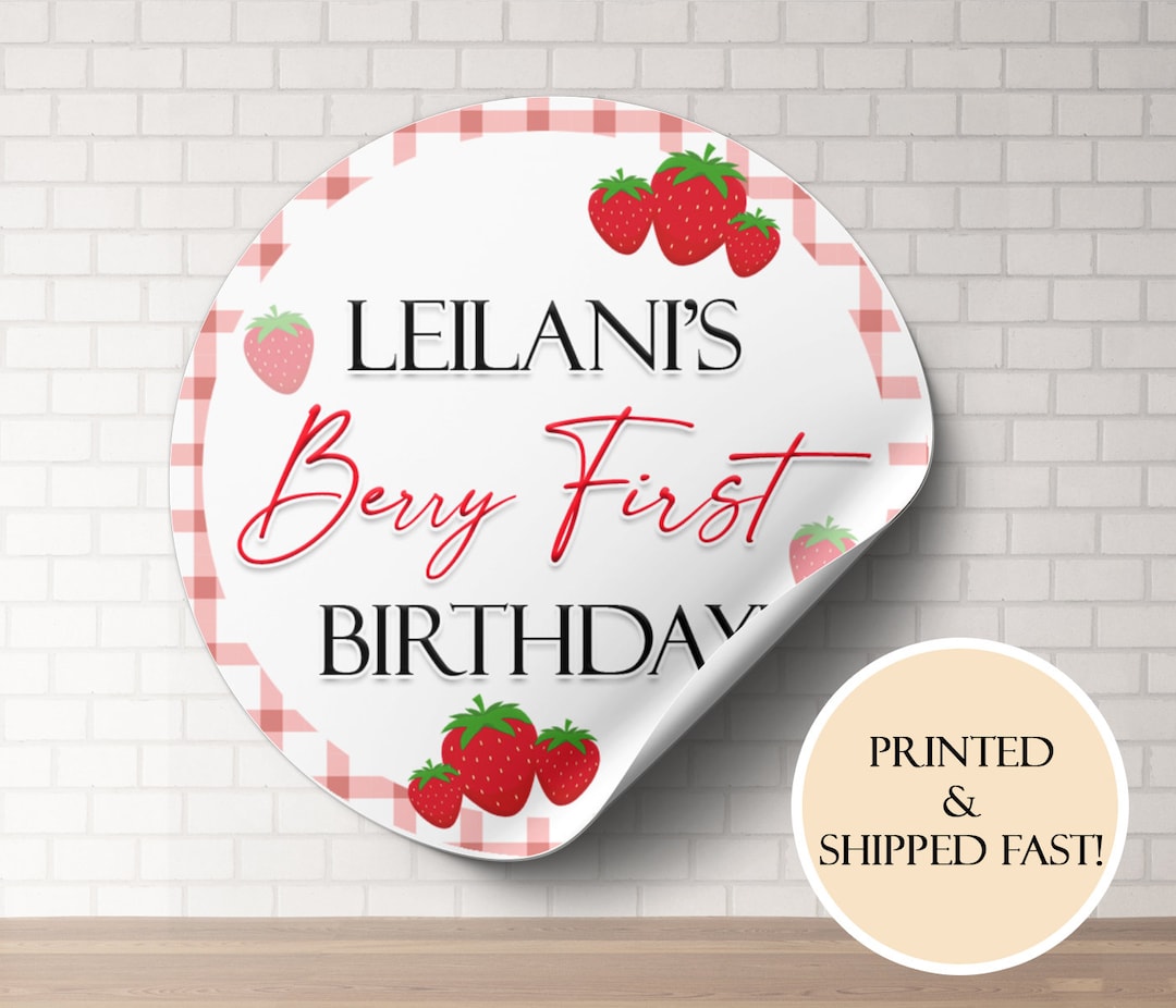 Berry First Birthday Stickers, Custom Birthday Stickers, Strawberry ...