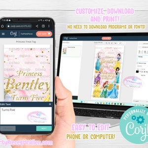 Princess Editable Treat Tags, Princess Digital Files, Princess Labels ...