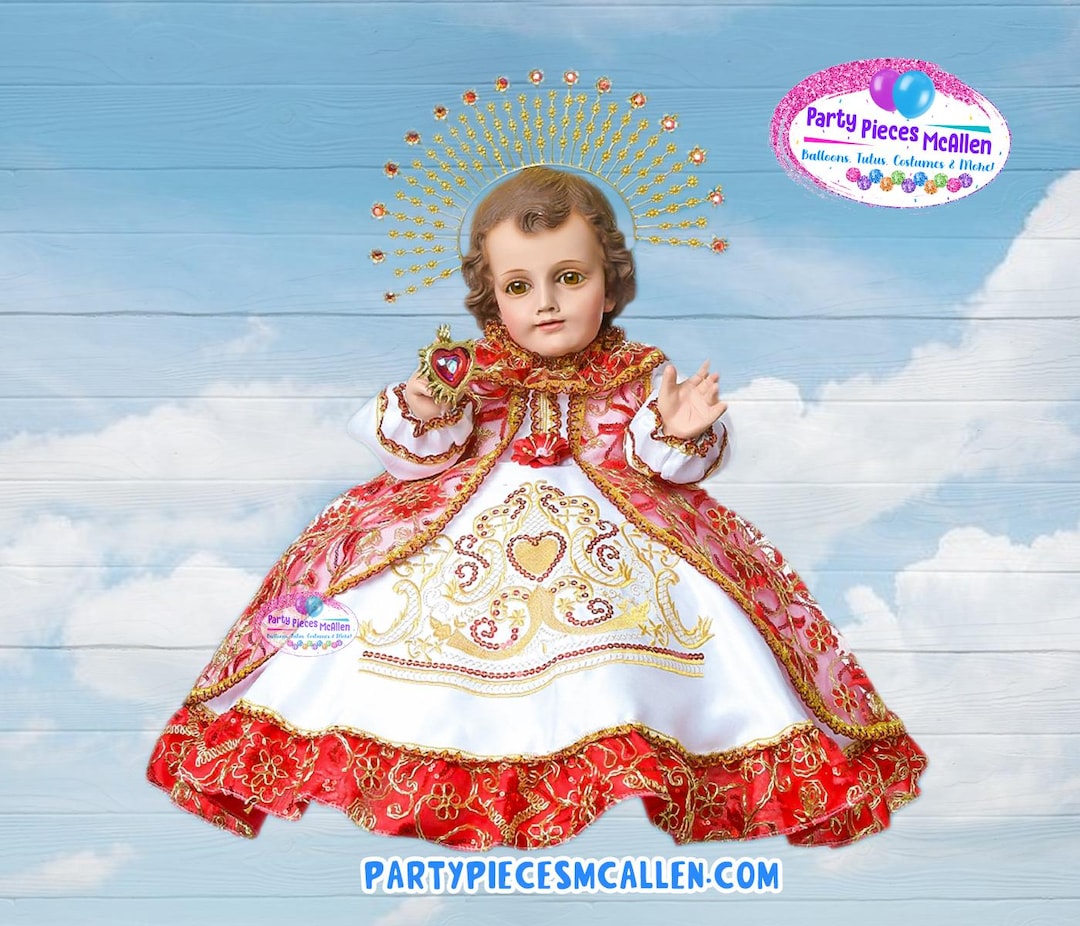 Sacred Heart Baby Jesus Gown, Red Gold Lace, Crown Set, Vestidito Niño ...