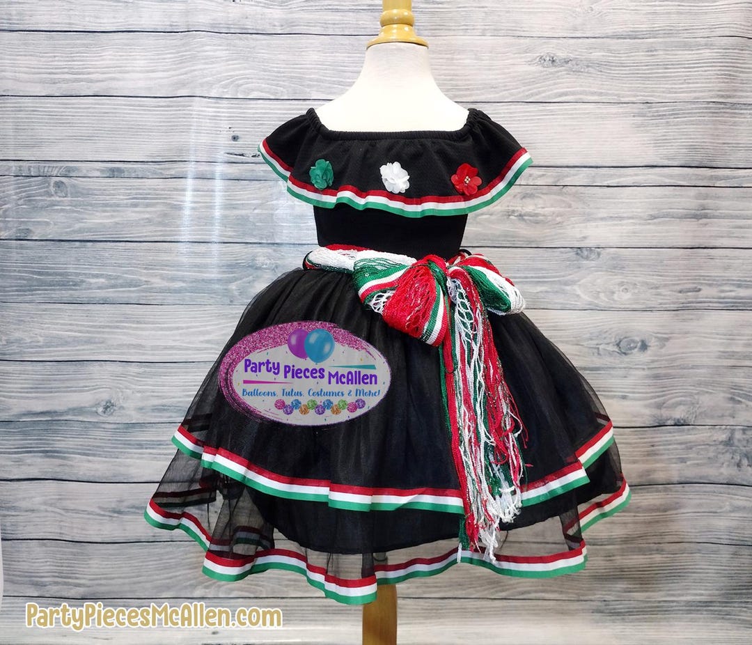 Girls Mexican Dress, Black Ruffled Mexican Dress, Mexican Dress, 5 De ...
