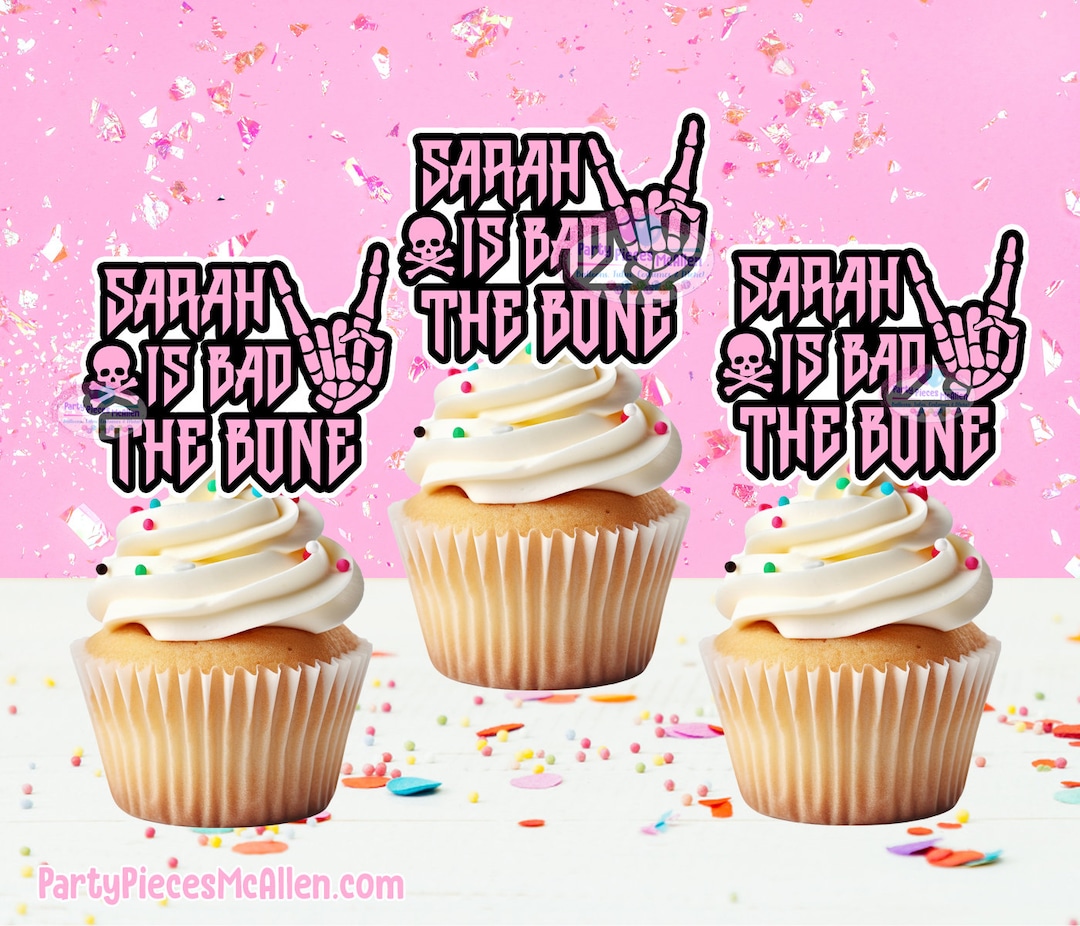 Bad TWO the Bone Cupcake Toppers, 2nd Birthday Party Supplies, Bad TWO ...