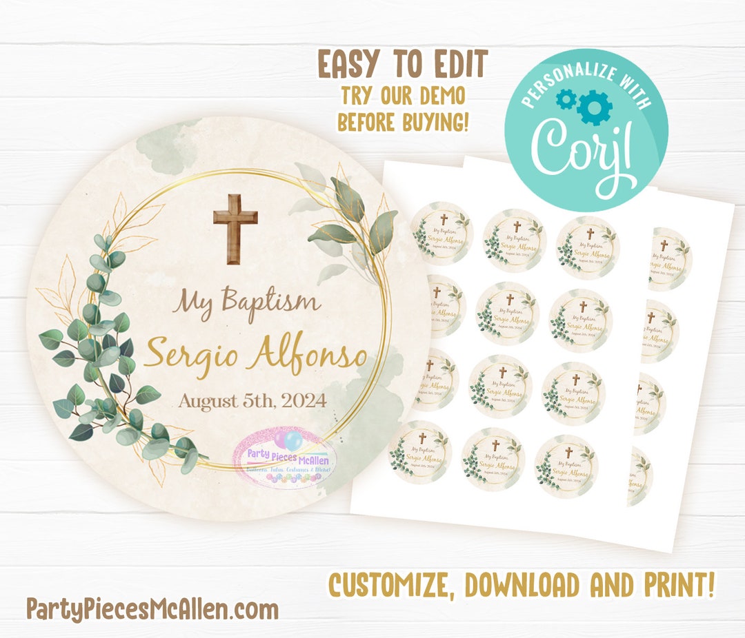 Baptismal Editable Round Lable, Baptismal Tags, Baptismal Stickers ...