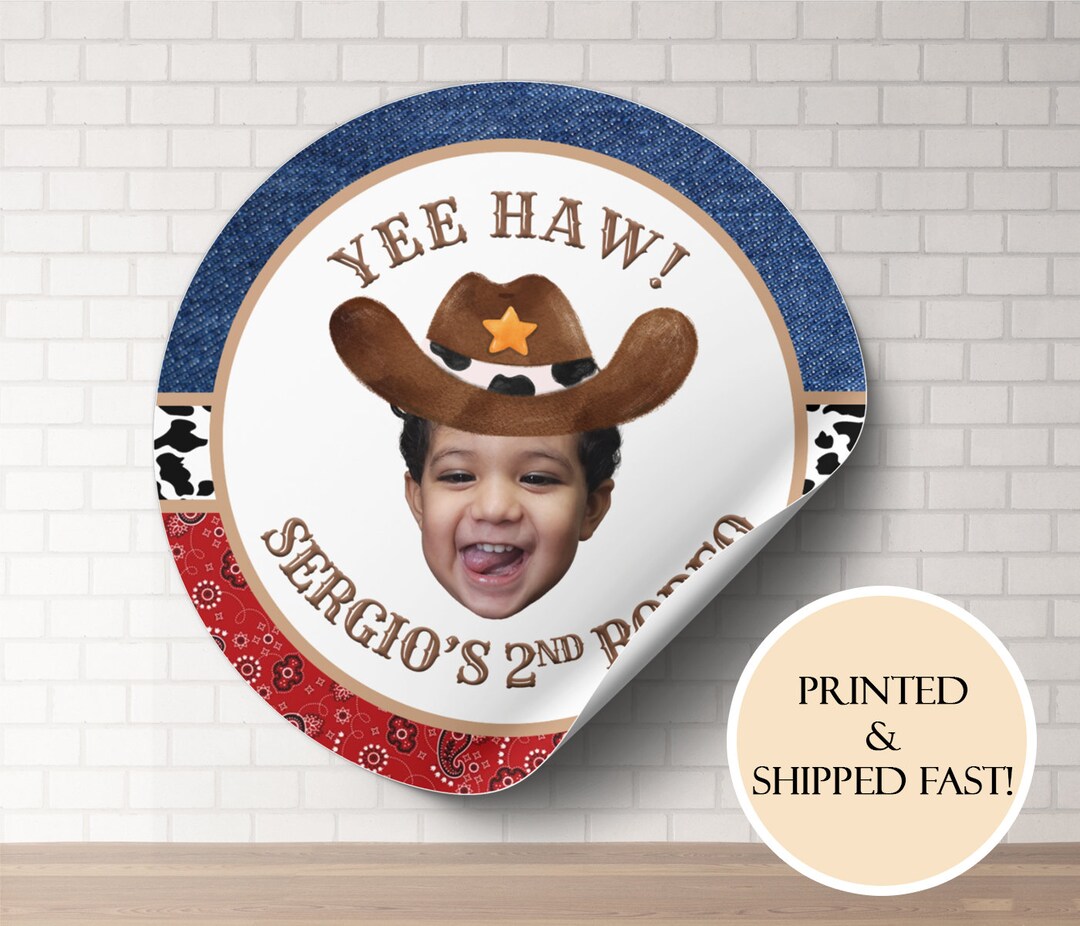 Cowboy Birthday Stickers, Cowboy Party Custom Stickers, Photo Custom ...