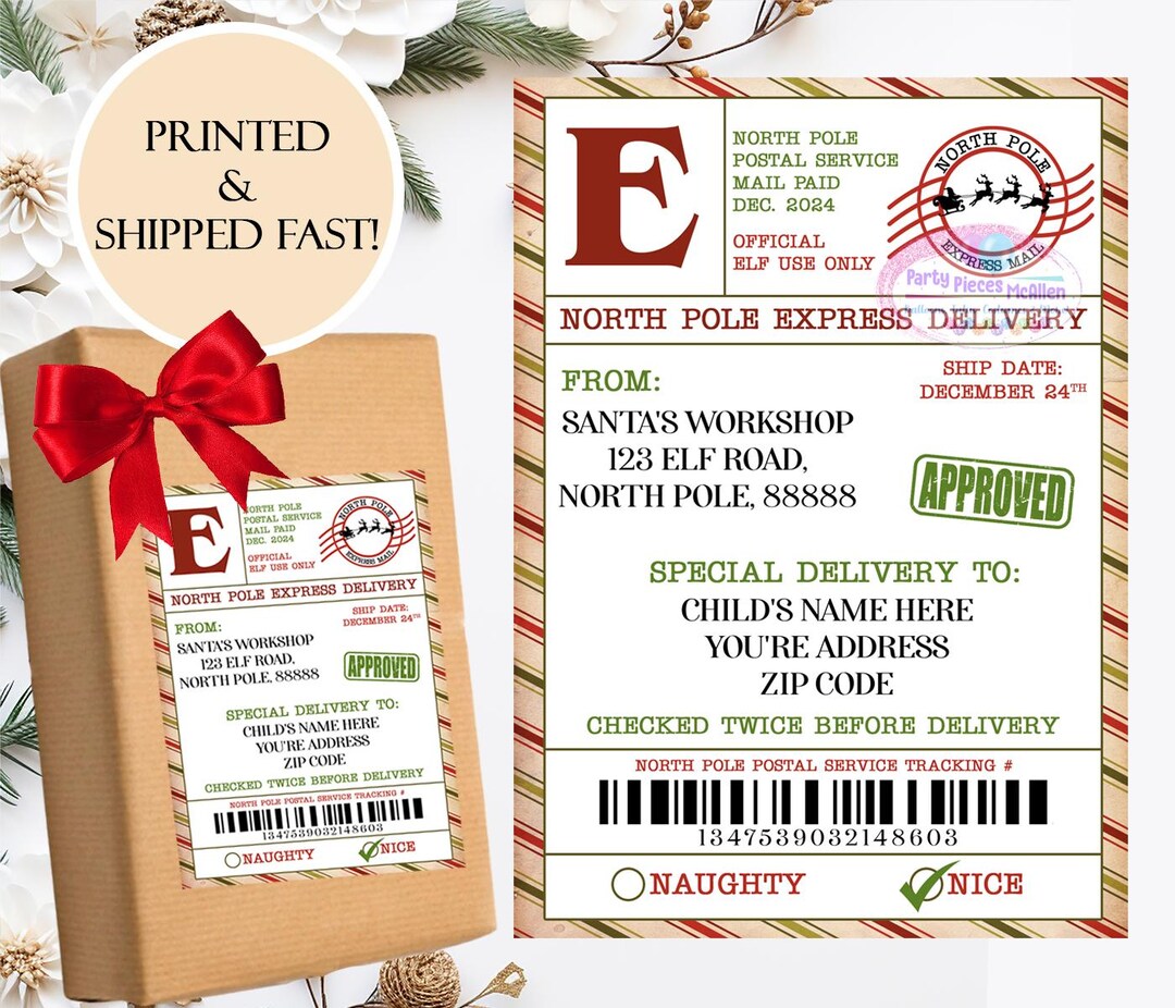 Printed Santa Claus Shipping Label, Santa Claus Rejected Nice List ...