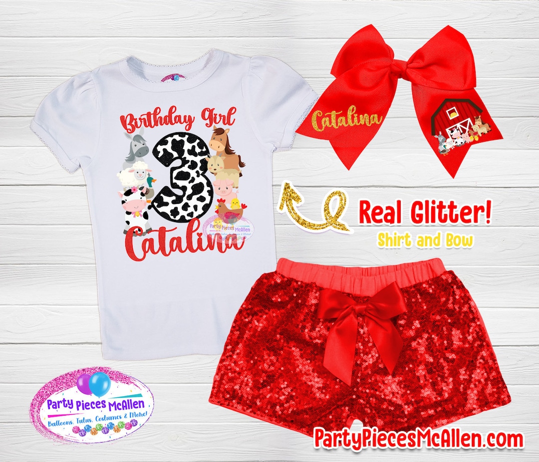 Red Farm Animals Birthday Outfit, Farm Birthday Glittery Shirt, Custom ...