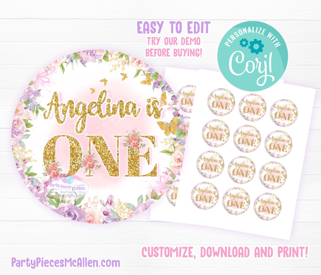 Birthday Floral Editable Round Label, Birthday Tags, Birthday Stickers ...