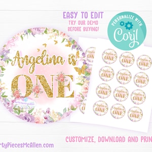 Birthday Floral Editable Round Label, Birthday Tags, Birthday Stickers ...