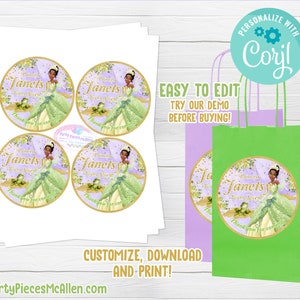 Princess Tiana Round Labels, Editable Party Decor (digital Files) - Etsy