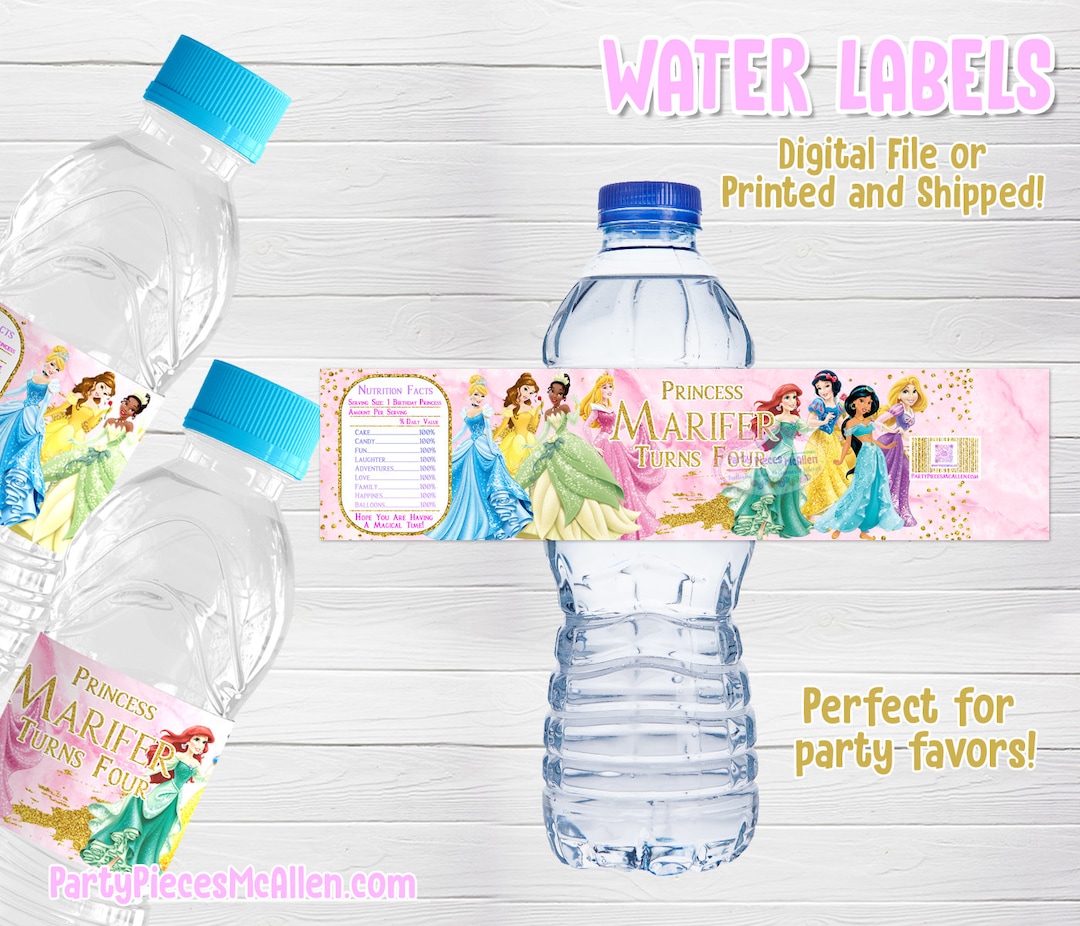 Princess Water Labels, Princess Party Favors, Princess Party Labels ...