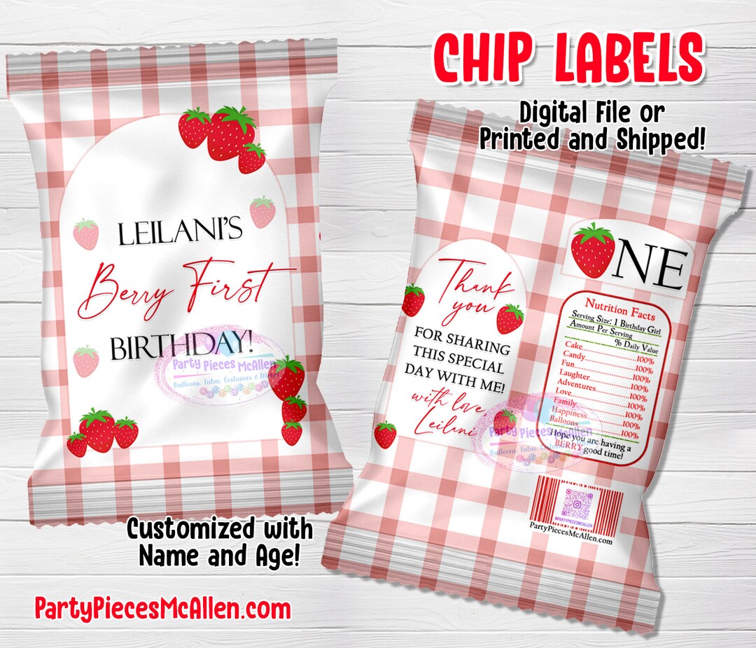 Berry Sweet Birthday Chip Bags, Strawberry Party Supplies, Strawberry ...