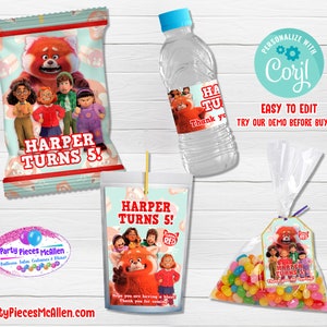 Turning Red Editable Party Package, Turning Red Chip Labels, Red Water ...