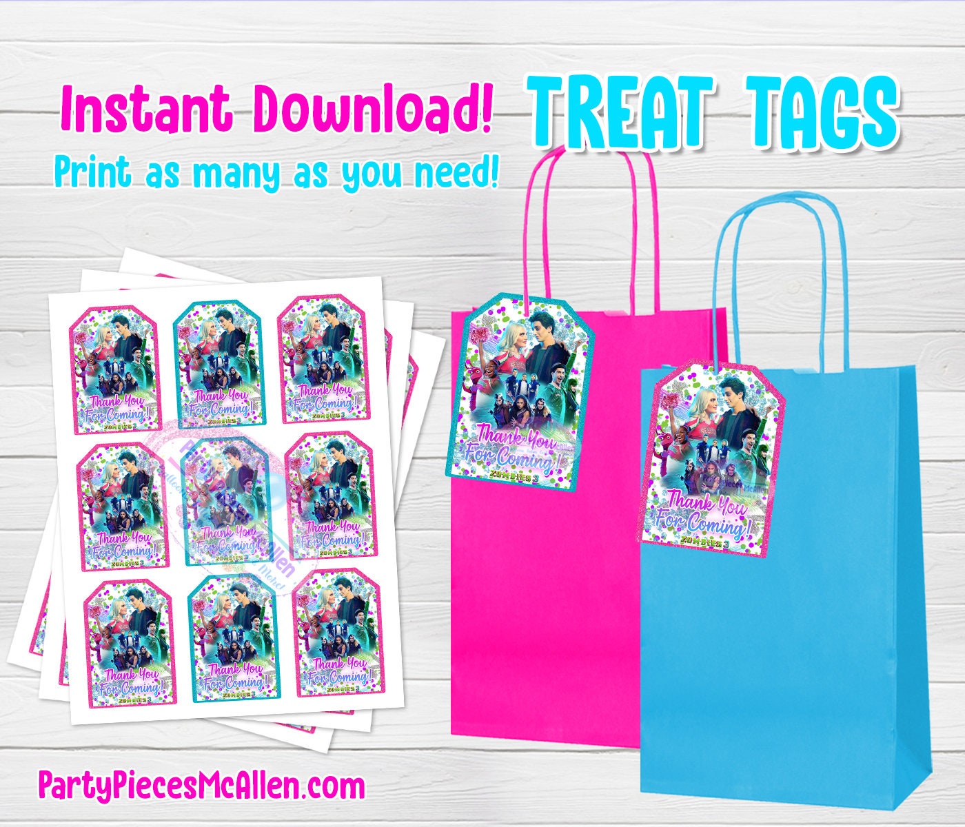 Zombies 3 Treat Tags, Zombies 3 Thank You Tags, Instant Downloand ...