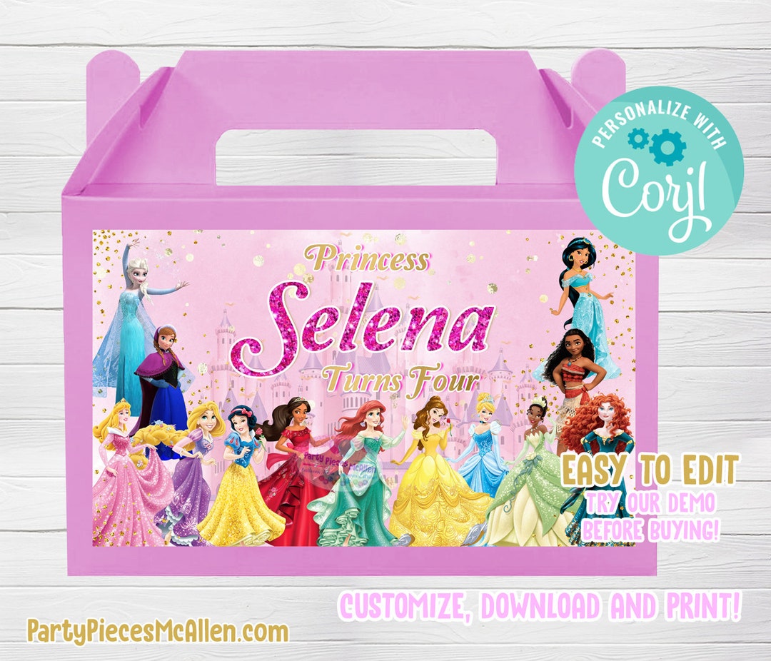 Princess Editable Box Labels, Princess Digital Files, Princess Labels ...