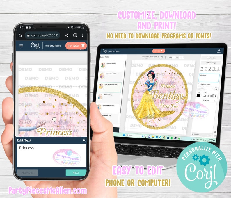 Princess Editable Round Labels, Princess Digital Files, Princess Labels ...