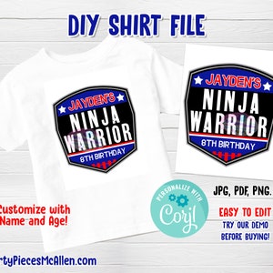 Ninja Warrior Editable Shirt File, Editable Ninja Warrior Birthday ...