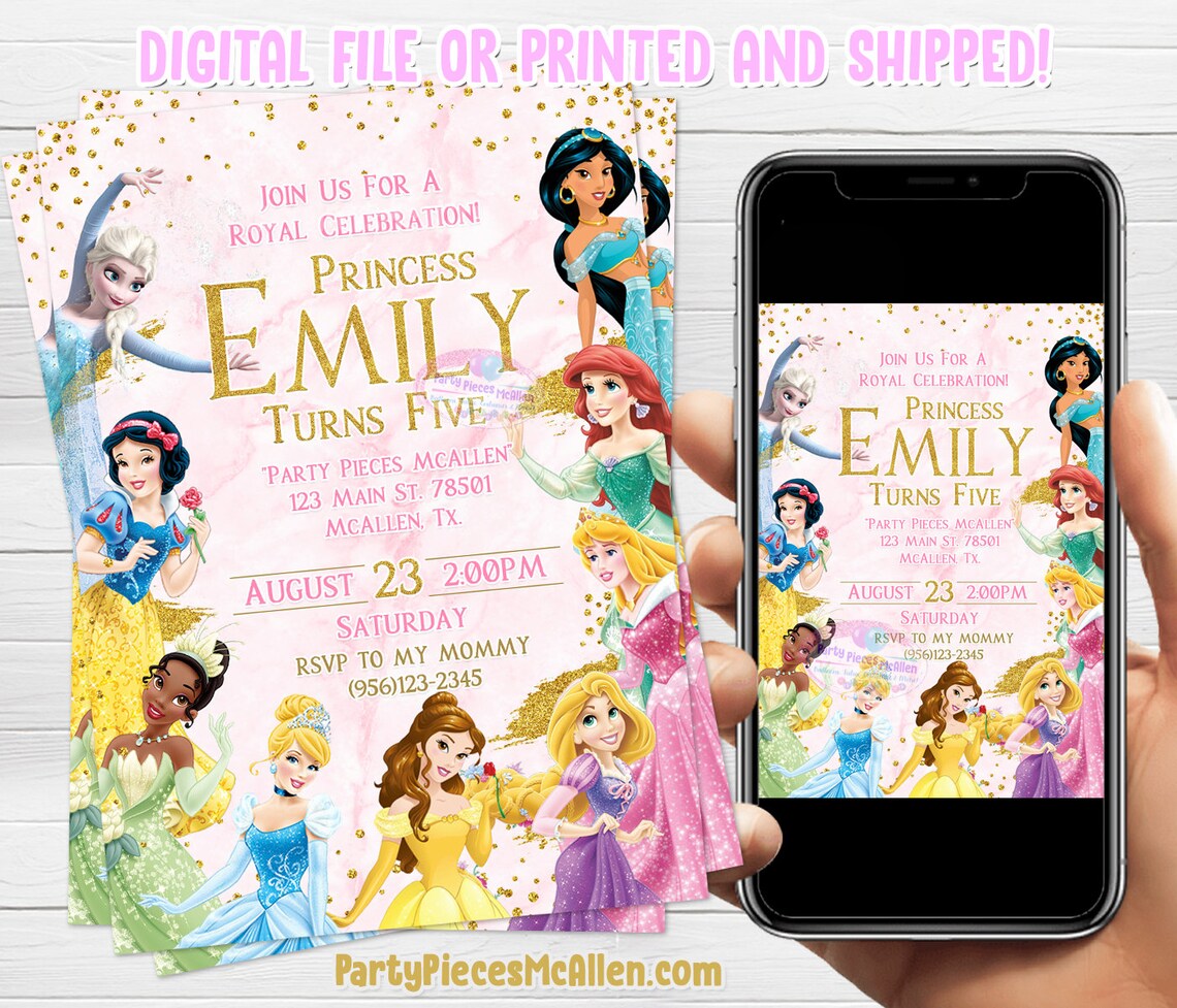 Princess Birthday Party Invitation Princess Digital - Etsy