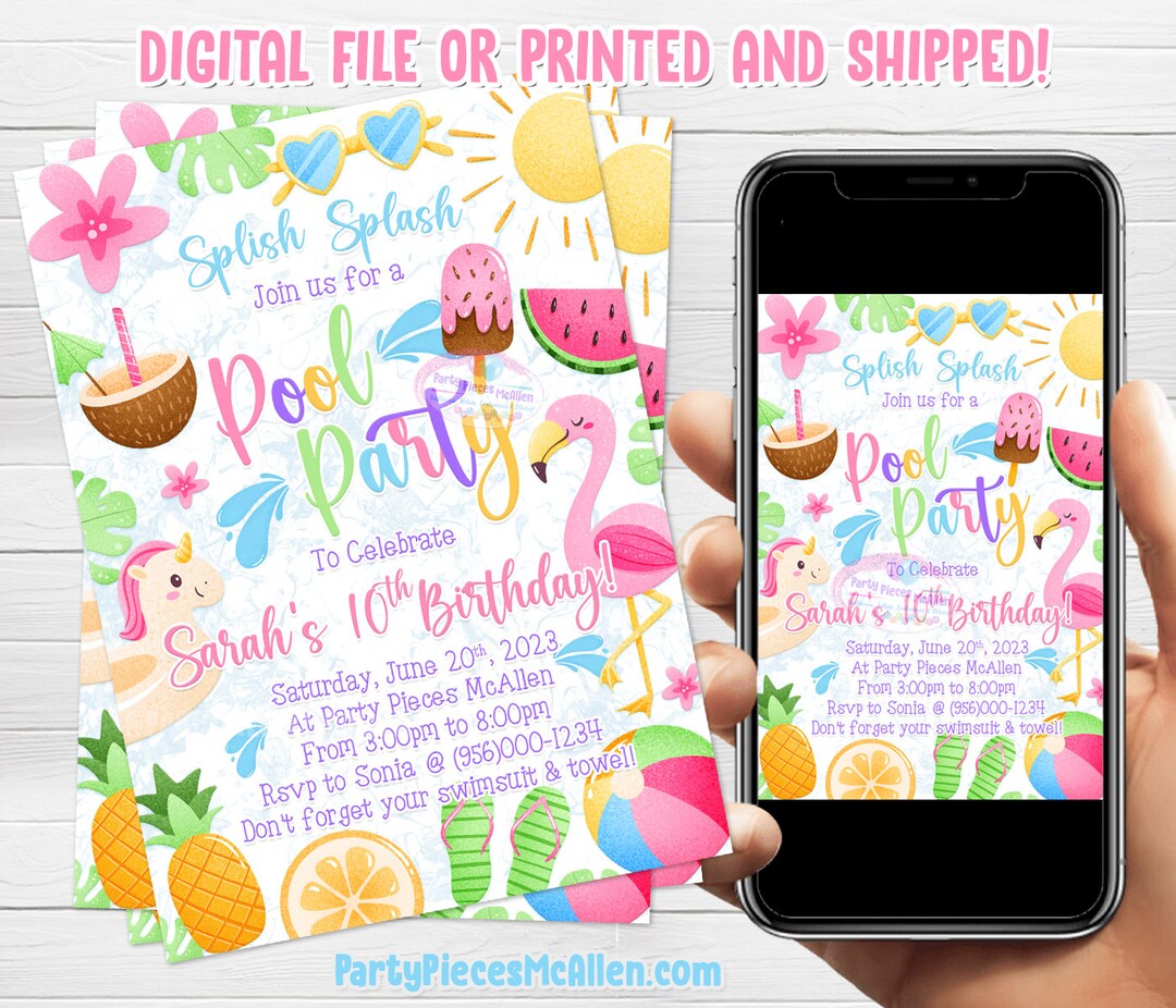 Pool Party Invitation, Pool Party Digital Invitation, Download Invite ...