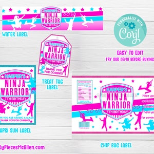 Ninja Warrior Editable Party Package, Ninja Warrior Chip Labels, Ninja ...