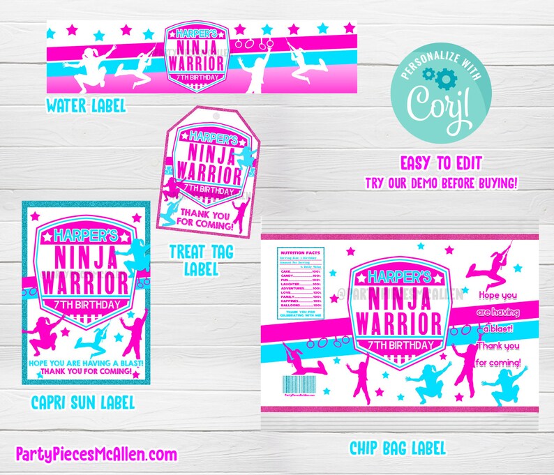 Ninja Warrior Editable Party Package Ninja Warrior Chip - Etsy